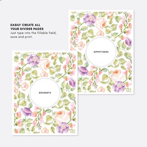 Printable Floral Recipe Binder Cover Editable Recipe Template | Etsy