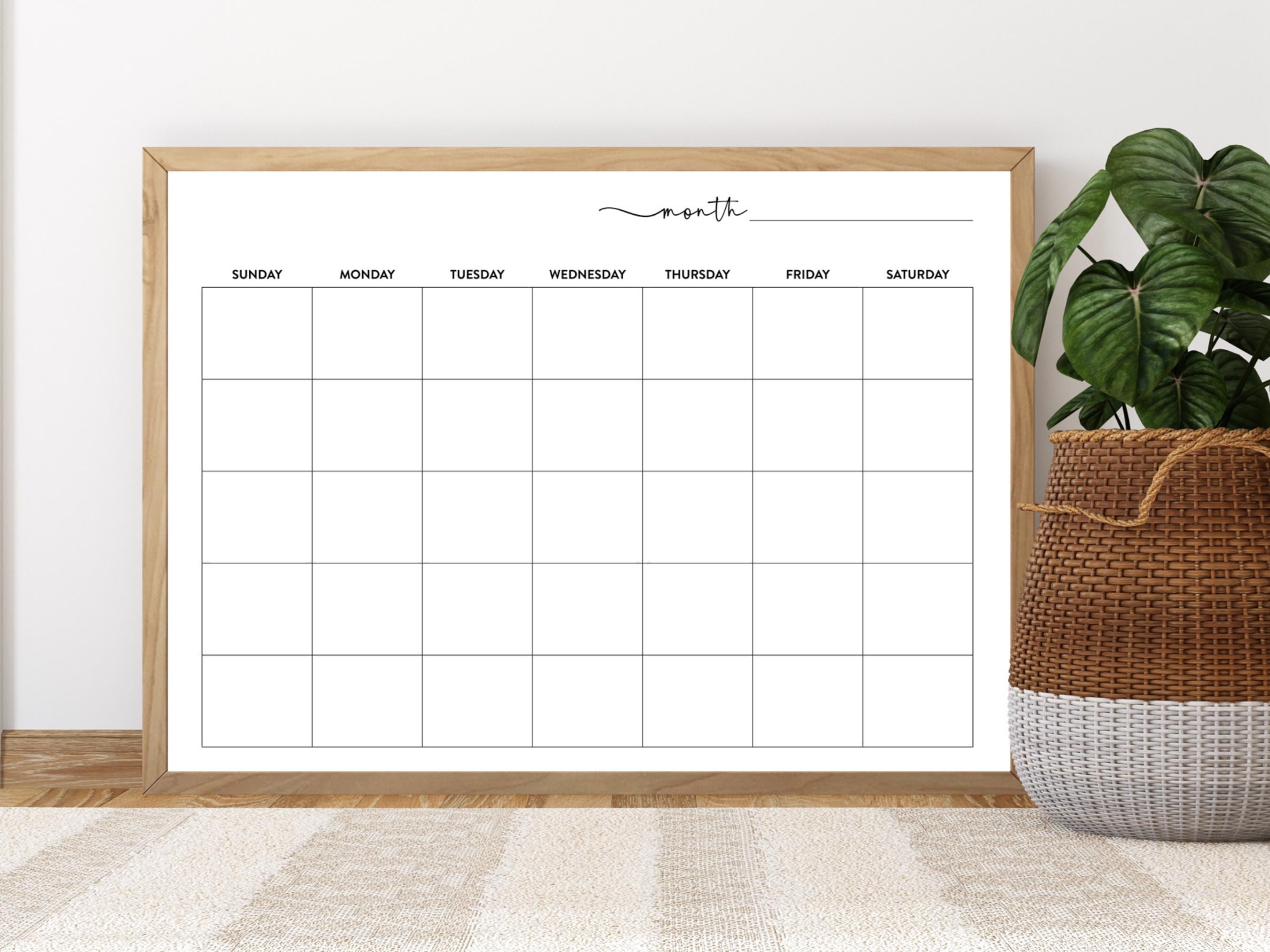 Blank Printable Calendar, Large Undated Wall Calendar, 8x11, 18x24 ...