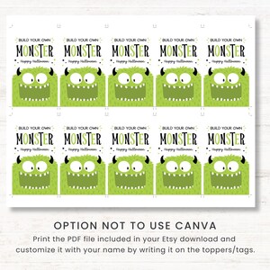 Build Your Own Monster Gift Tag, Printable Halloween Party Favor Tag ...