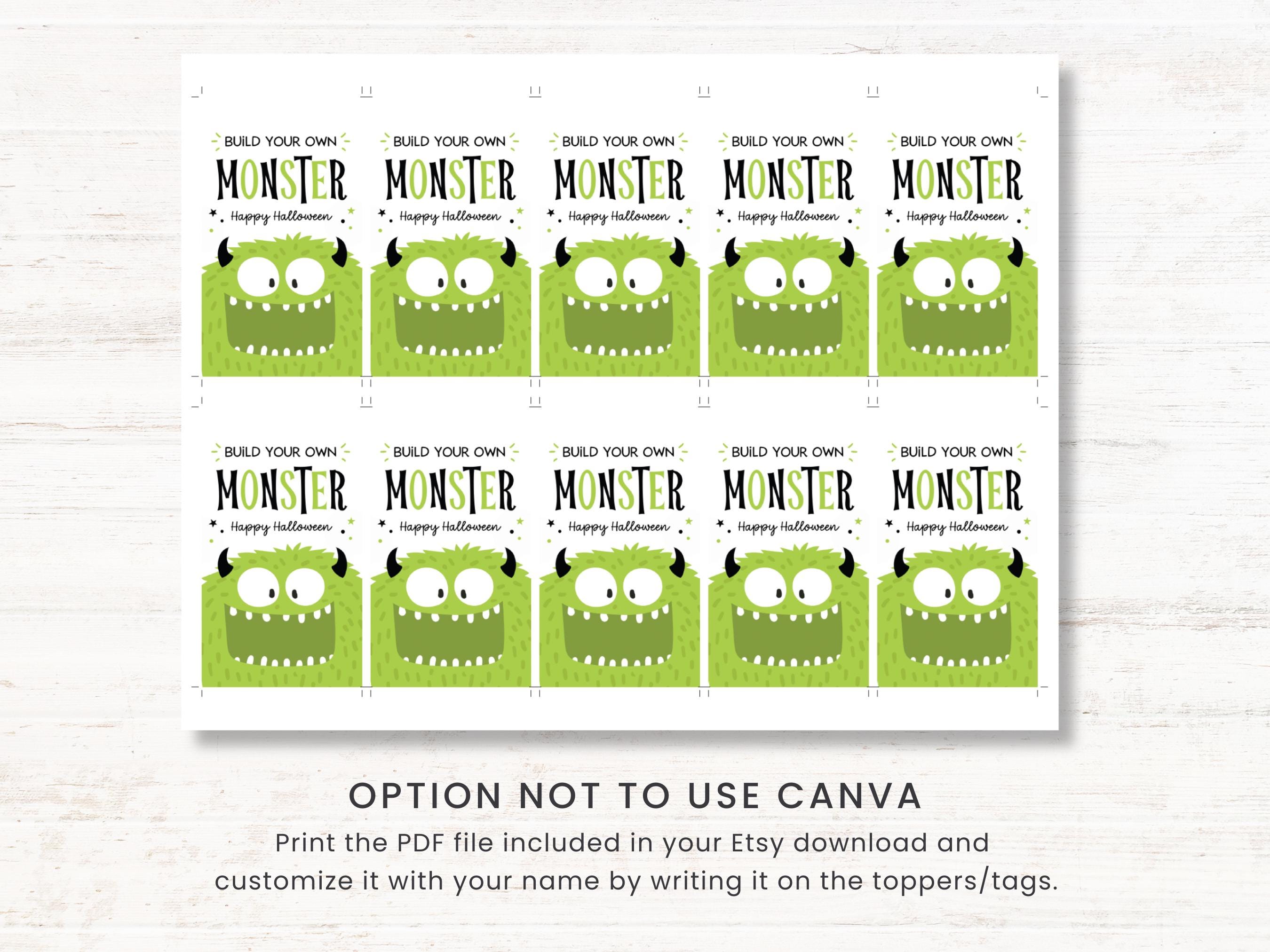 Build Your Own Monster Gift Tag, Printable Halloween Party Favor Tag ...