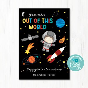 You Are Out of This World, Printable Kids Classroom Valentine Card ...