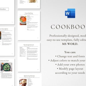 Editable Cookbook MS Word Template Classic Style, Printable Recipe Book Binder Kit, Kitchen ...