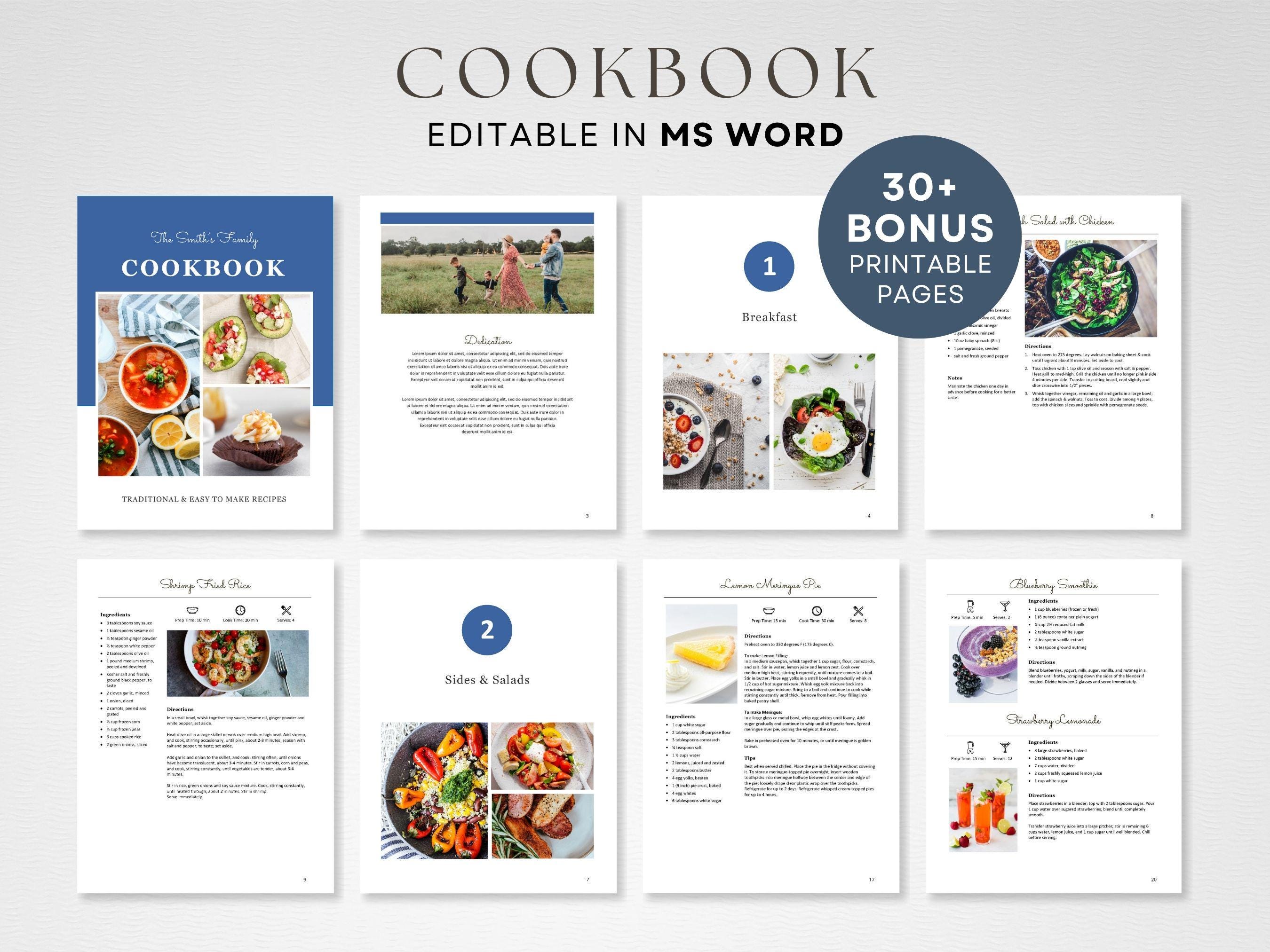 Editable Recipe Book, Word Template, Printable Cookbook Binder, Kitchen ...