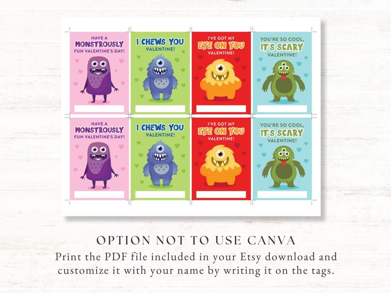 Cute Monsters Valentine Cards, Printable Classroom Valentine Cards ...