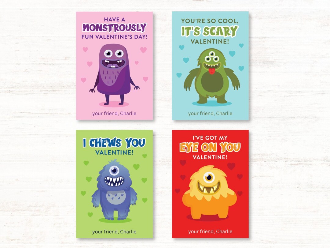 Cute Monsters Valentine Cards, Printable Classroom Valentine Cards ...