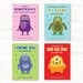 Cute Monsters Valentine Cards, Printable Classroom Valentine Cards ...