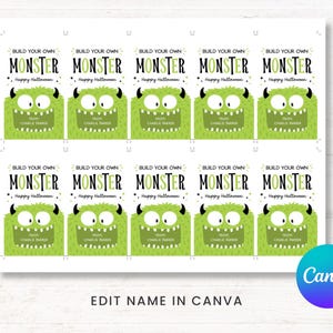 Build Your Own Monster Gift Tag, Printable Halloween Party Favor Tag ...
