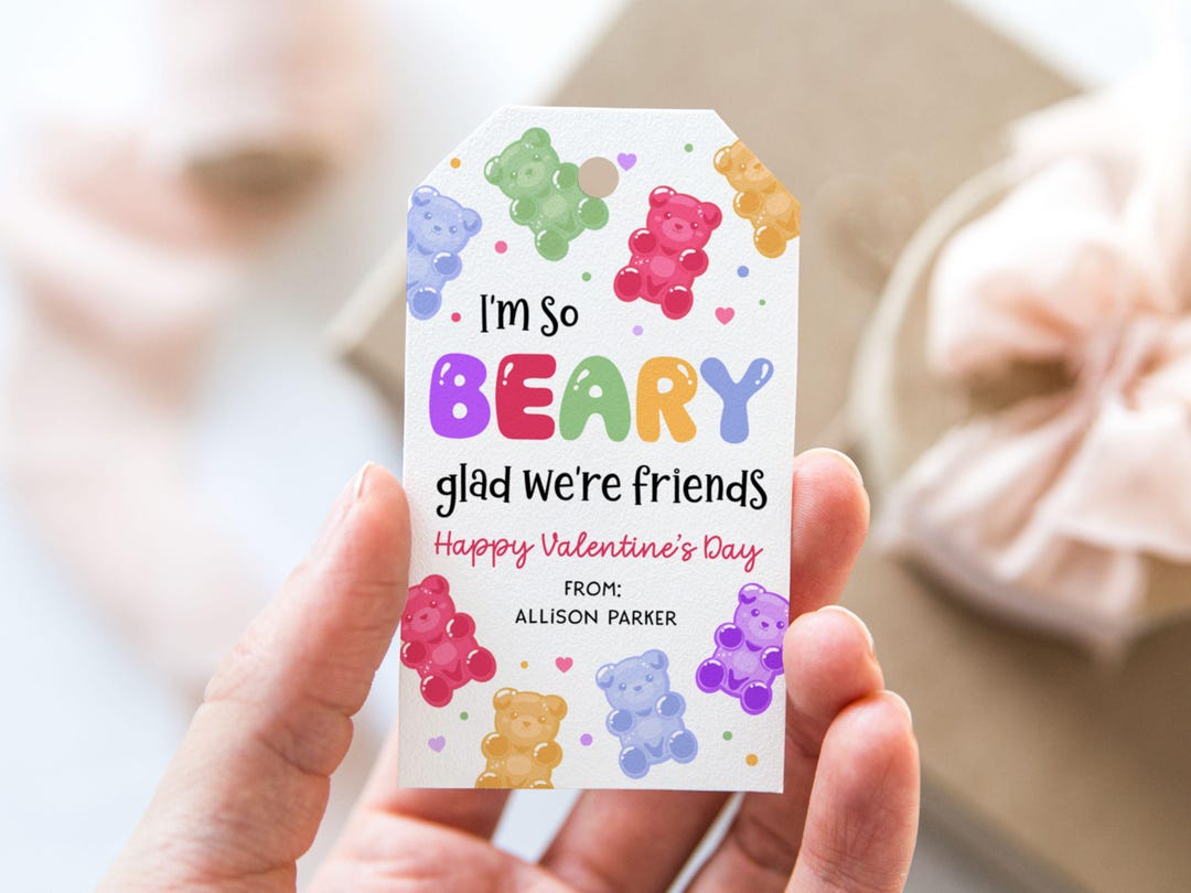 Beary Sweet Valentine's Day Gift Tag, Printable Gummy Bear Favor, Kids ...