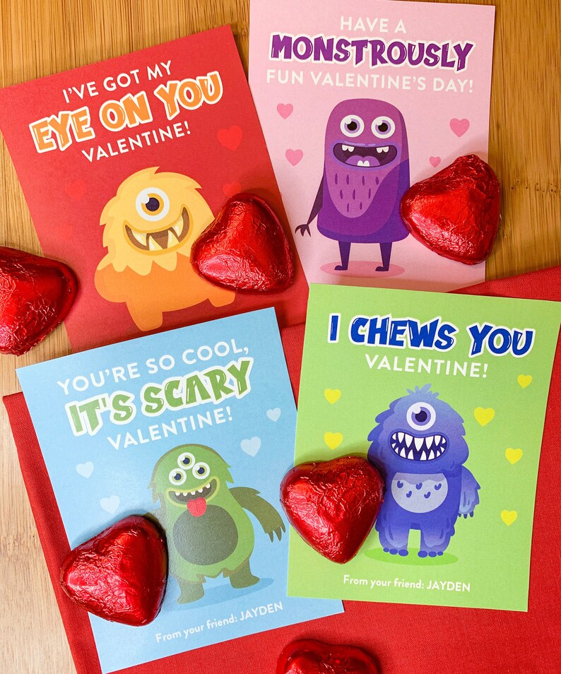 Cute Monsters Valentine Cards, Printable Classroom Valentine Cards ...