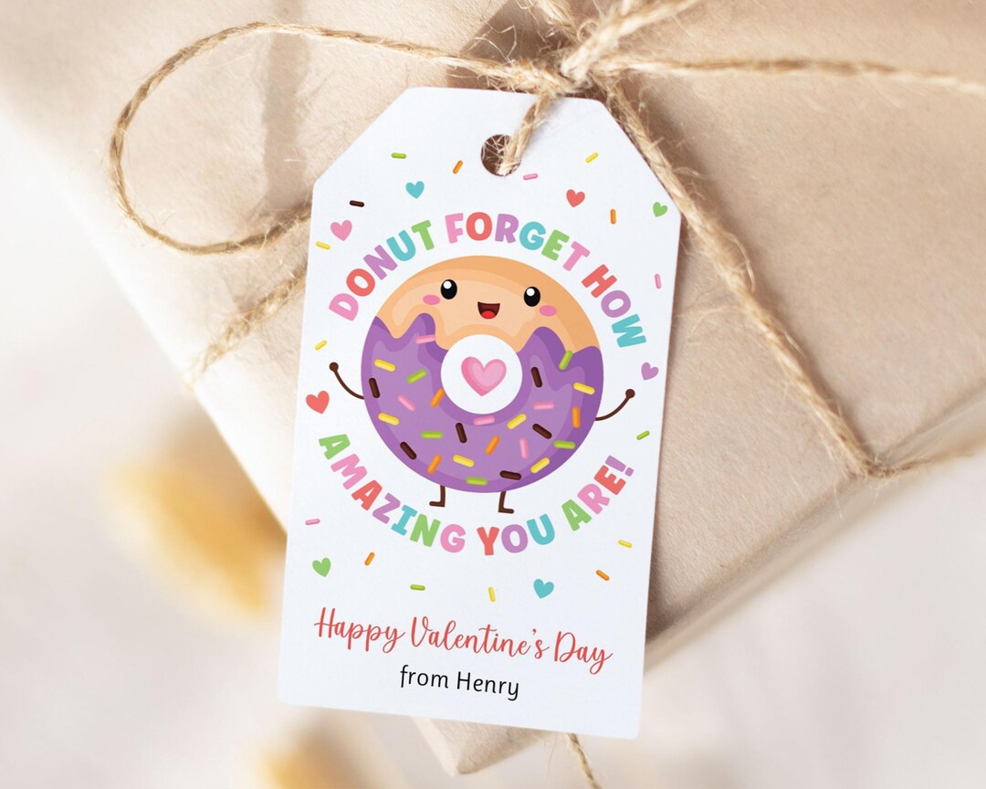 Donut Forget How Amazing You Are, Valentine's Day Gift Tag, Cute Donut ...