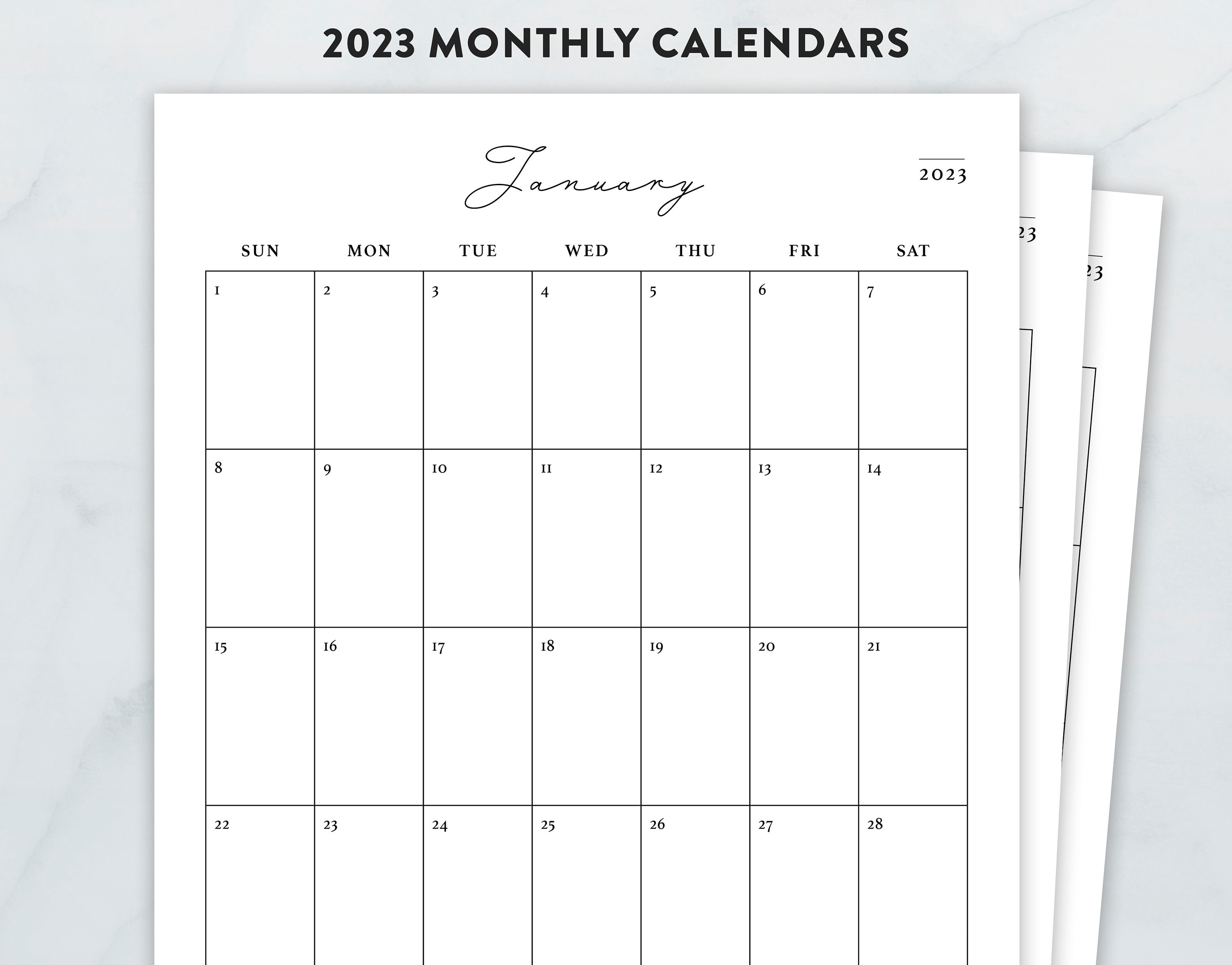 2023 Monthly Printable Calendars 2023 Simple Calendars 2023 - Etsy UK