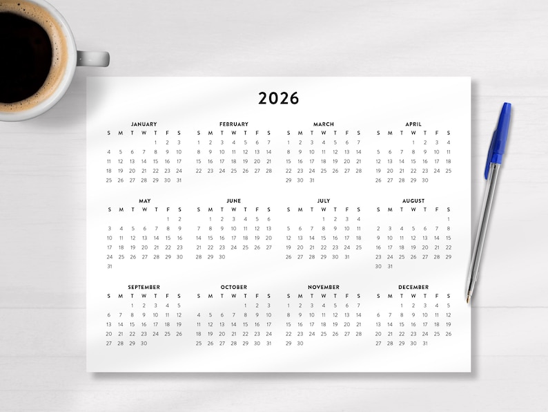 2026 Printable Desk Calendar, Office Minimalist Planner, Instant ...
