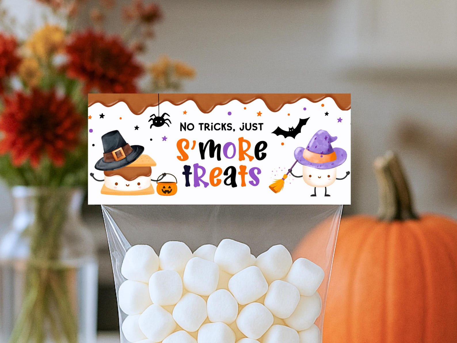 Printable Halloween S'mores Treat Tag & Topper, No Tricks Just S'more ...