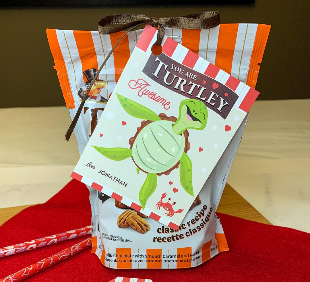 You're Awesome Valentine, Classroom Valentine Tag, Cute Turtle Card ...