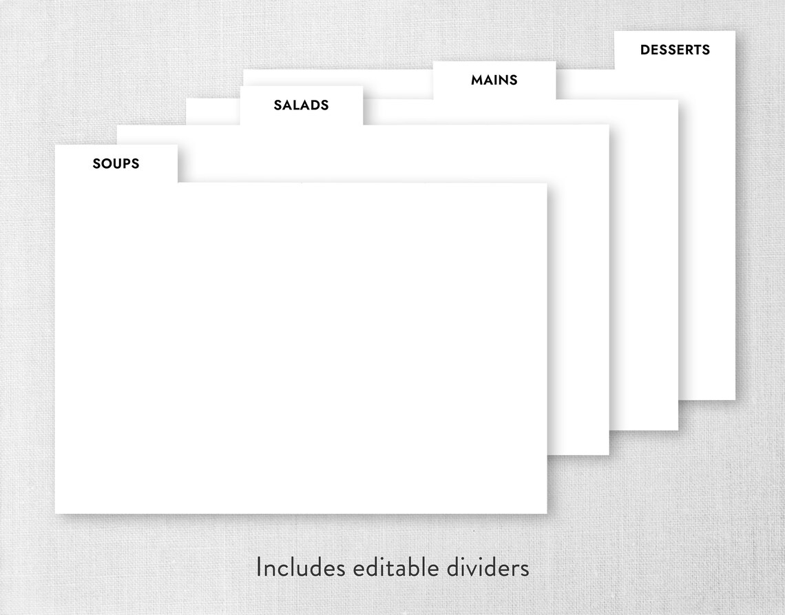 4x6 and 5x7 Recipe Card, Recipe Card Template, Word Template, Printable ...