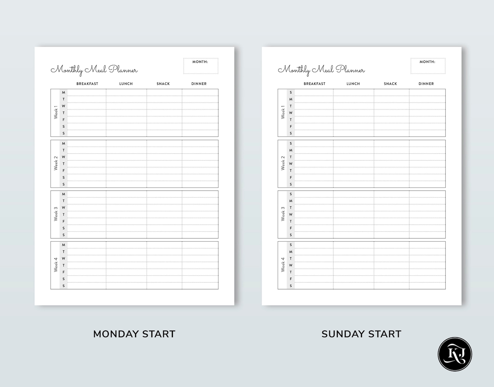 Monthly Meal Planner Printable and Fillable Page in US Letter - Etsy
