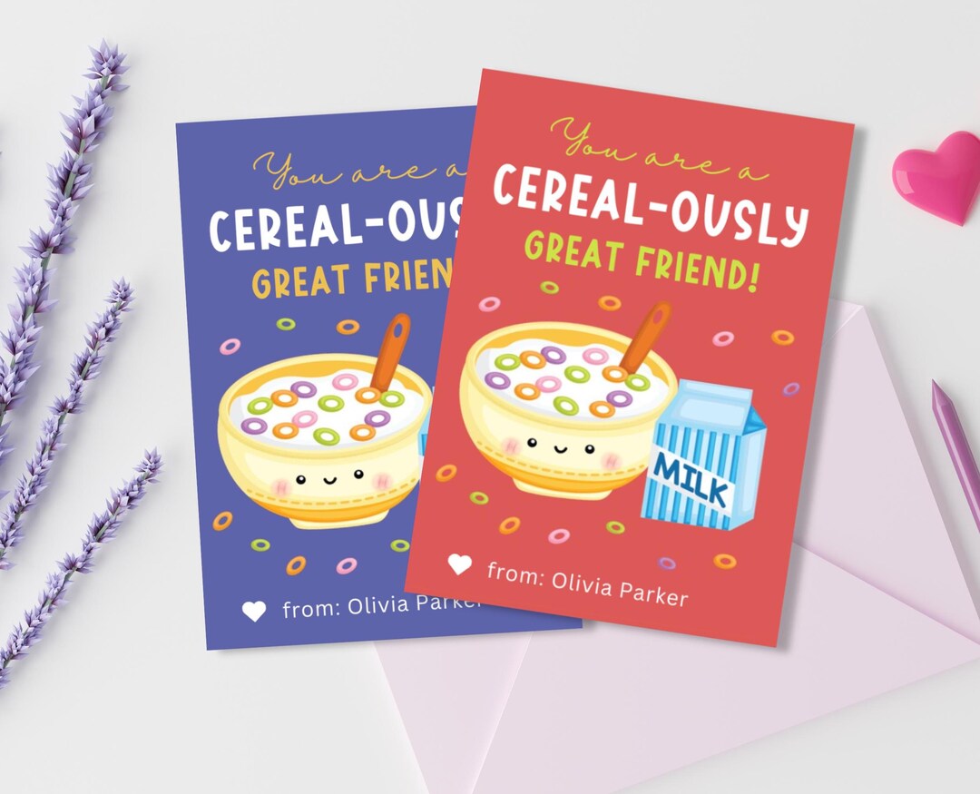 Cereal-ously Great Friend, Cute Cereal Printable Valentine Card, Kids ...