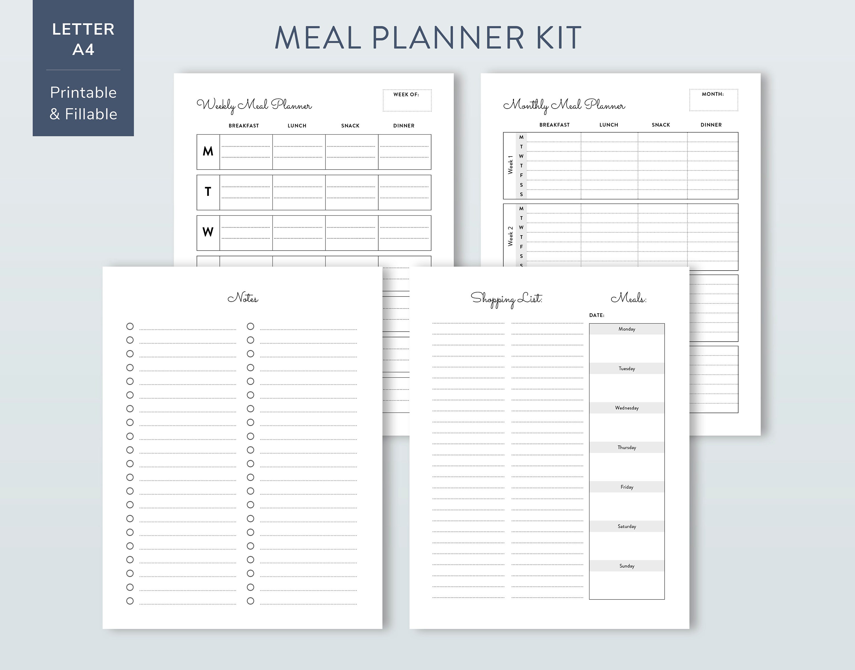Meal Planning Kit Printable Weekly and Monthly Meal Planners - Etsy