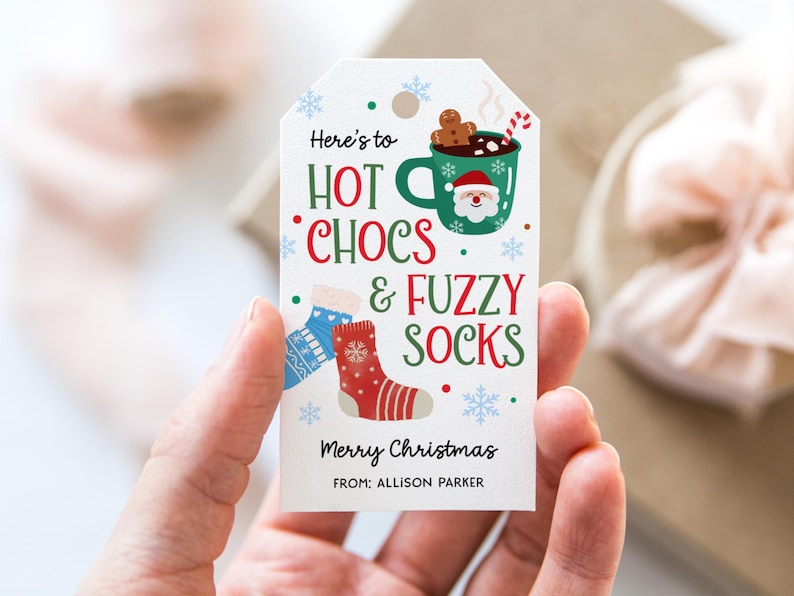 Hot Chocolate and Fuzzy Socks, Holiday Gift Tag, Printable Hot Chocs ...