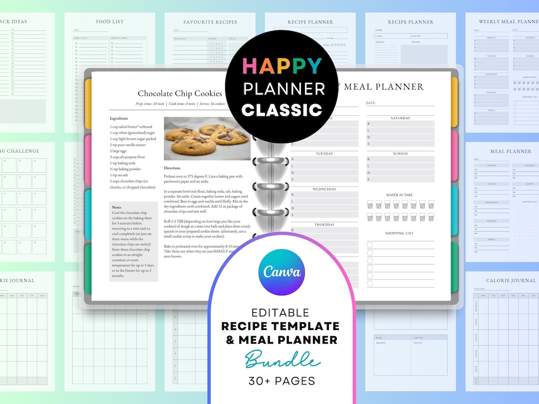 Recipe Template, Meal Planner Bundle for Happy Planner Classic ...