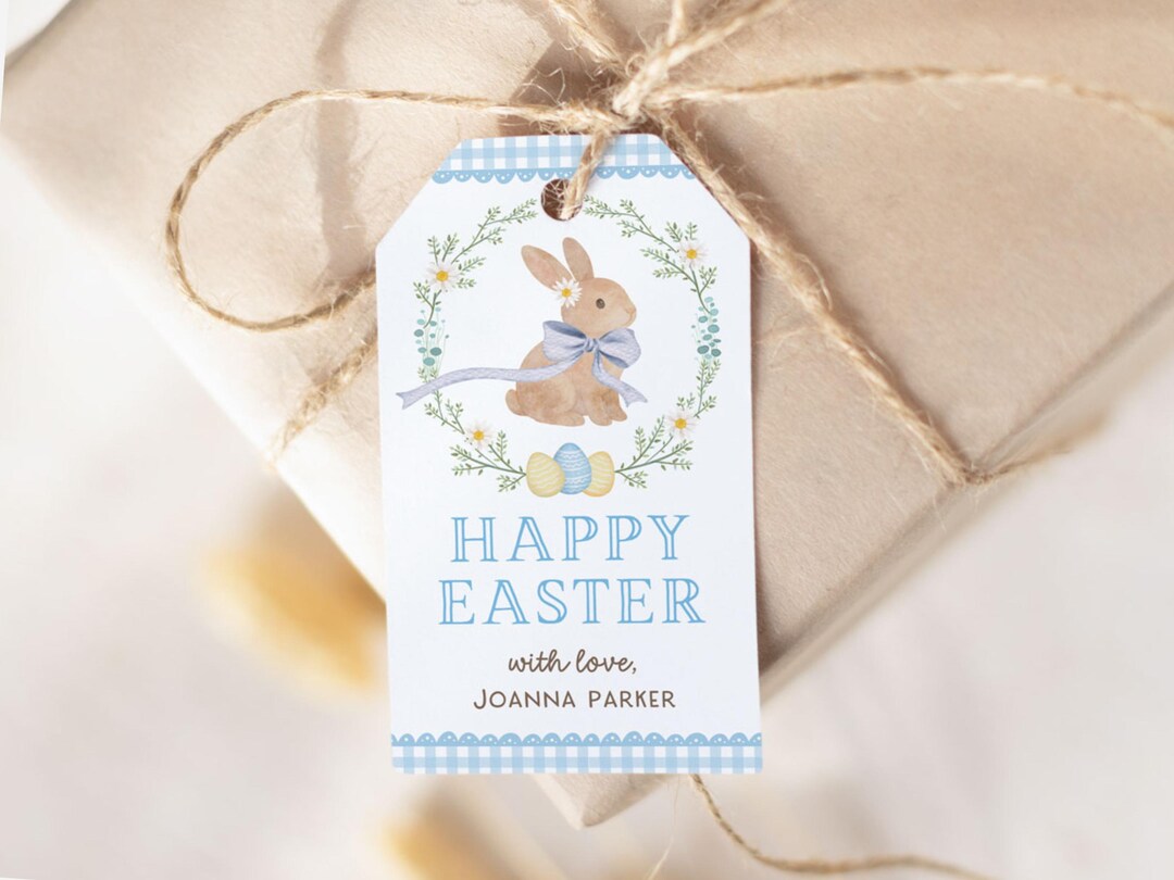 Printable Happy Easter Bunny Gift Tag, Editable With Canva, Instant ...