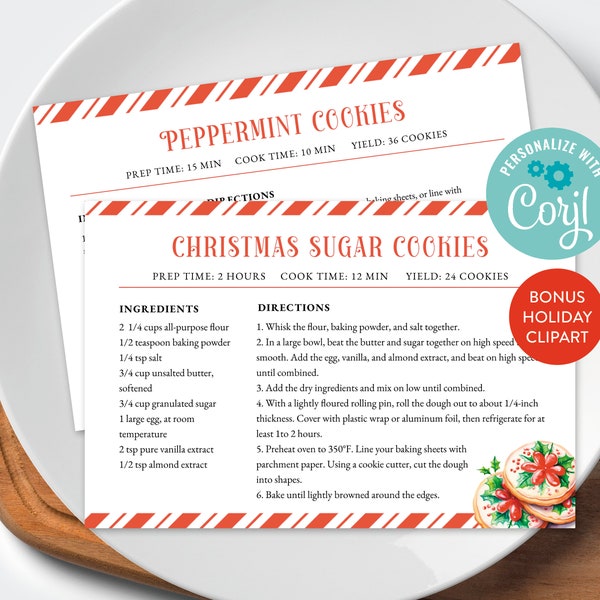 Holiday Recipe Cards - Etsy