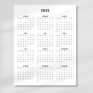 2025 Minimalist Printable Calendar, 2025 Simple Planner, 2025 Calendar