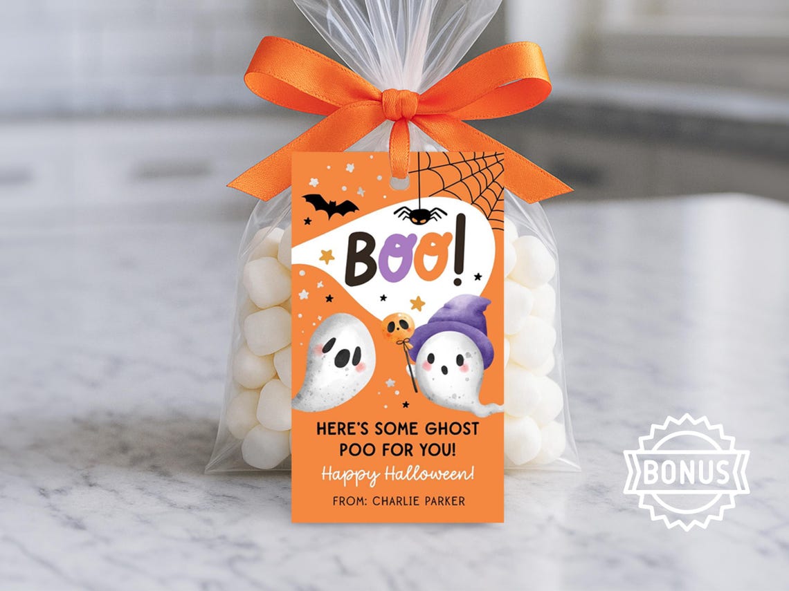 Halloween Ghost Poo Treat Bag Topper, Boo Marshmallow Favor Tag ...