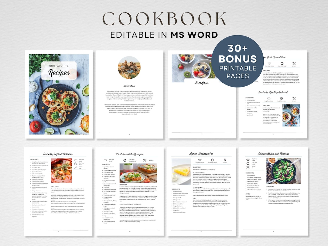 Recipe Book Template, Editable Recipe Book in Word, Recipe Cookbook ...