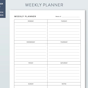 Weekly Planner Printable Page in US Letter and A4 Size, Simple Weekly ...