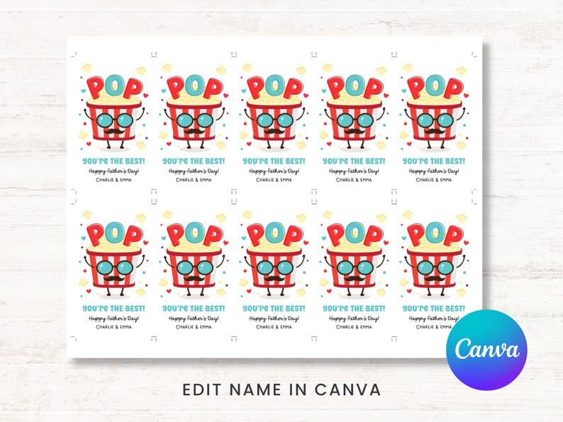 Printable Father's Day Popcorn Gift Tag, You’re the Best Dad or Grandpa ...