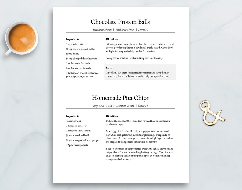 2 Recipes per Page Template Short Recipe Template MS Word - Etsy