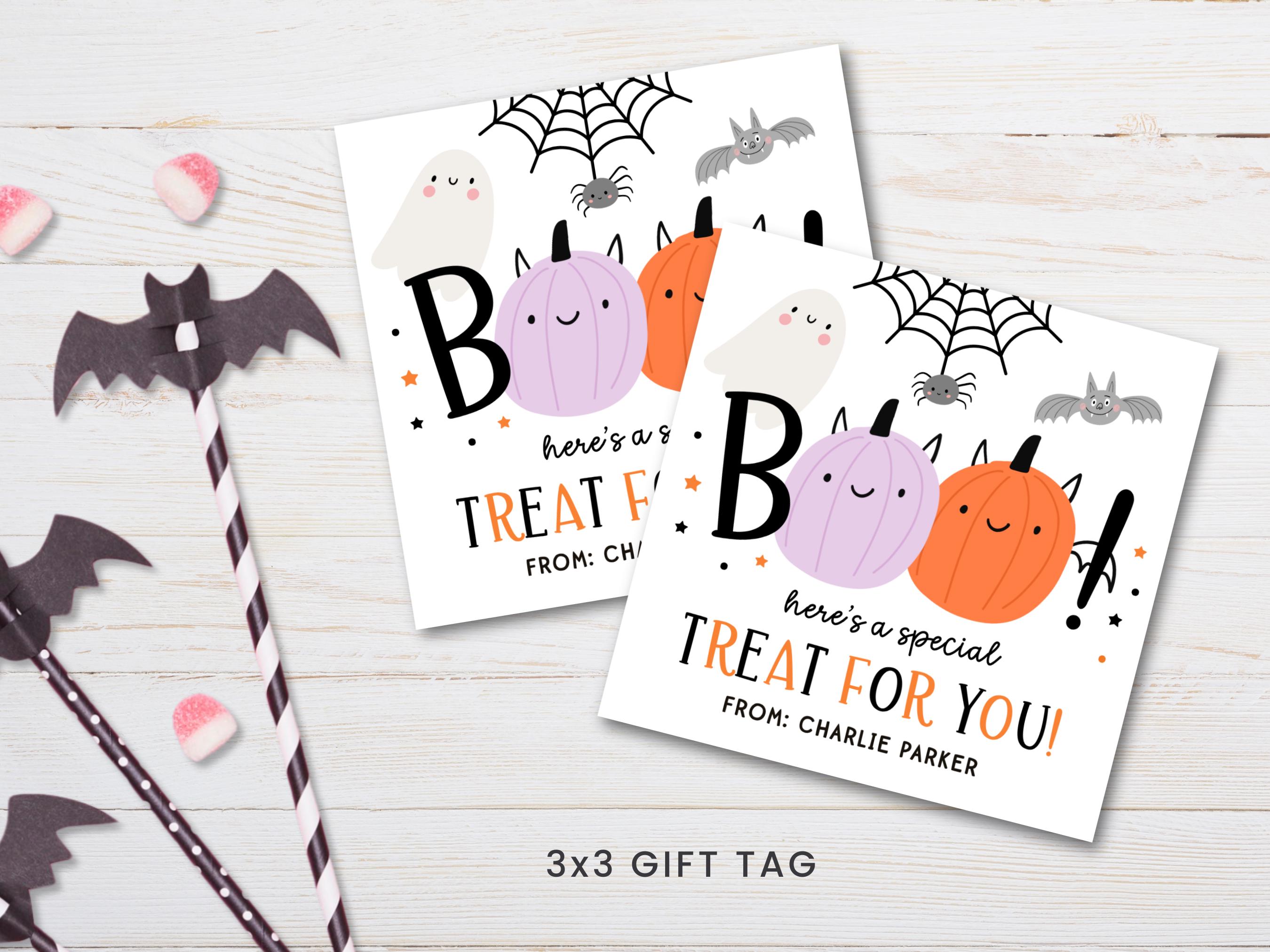 Editable Halloween Square Gift Tag, Boo Here's a Treat for You, Trick ...
