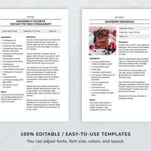 Half Letter Recipe Template, Editable Recipe Pages, Kitchen Mini Binder ...