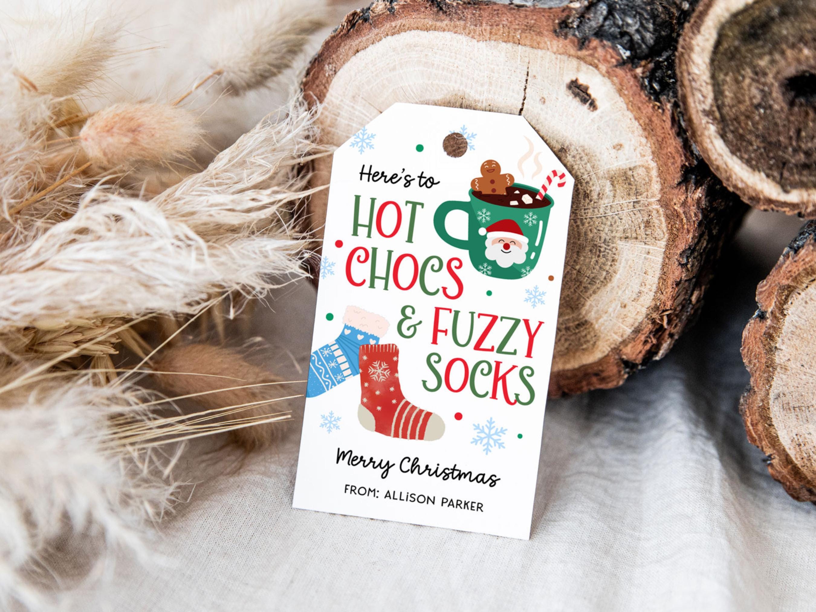 Hot Chocolate and Fuzzy Socks, Holiday Gift Tag, Printable Hot Chocs ...