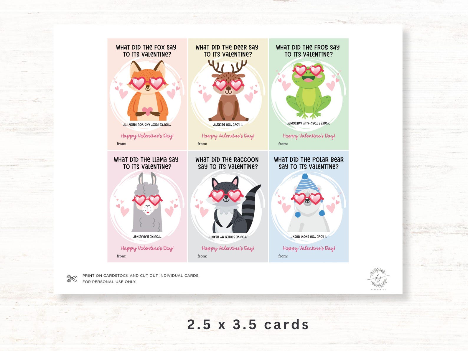 6 Printable Valentine Cards for Kids, Funny Animal Jokes, Classroom ...