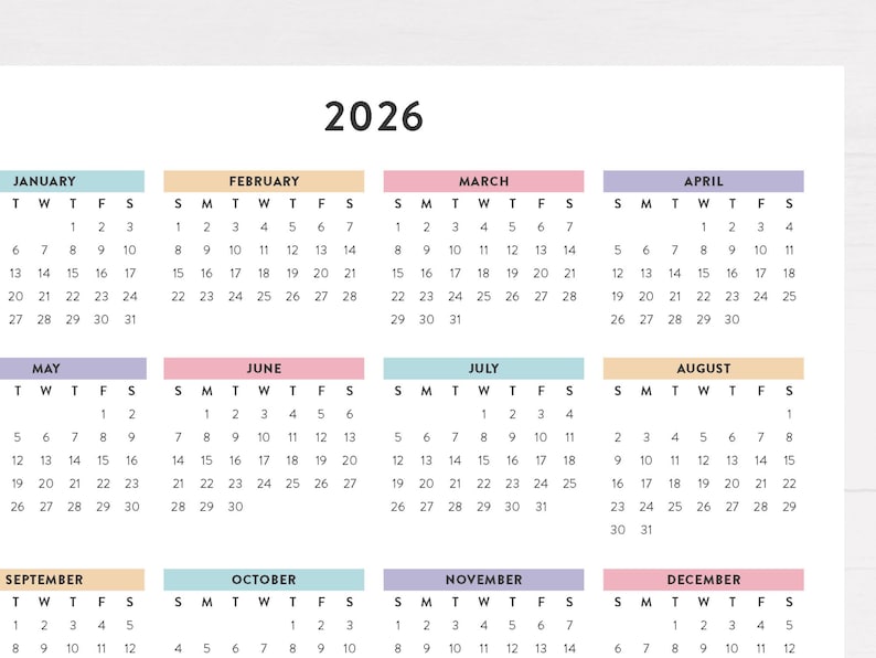 2026 Printable Desk Calendar, Office Color Planner, Instant Download ...