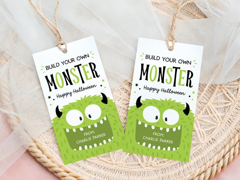 Build Your Own Monster Gift Tag, Printable Halloween Party Favor Tag ...