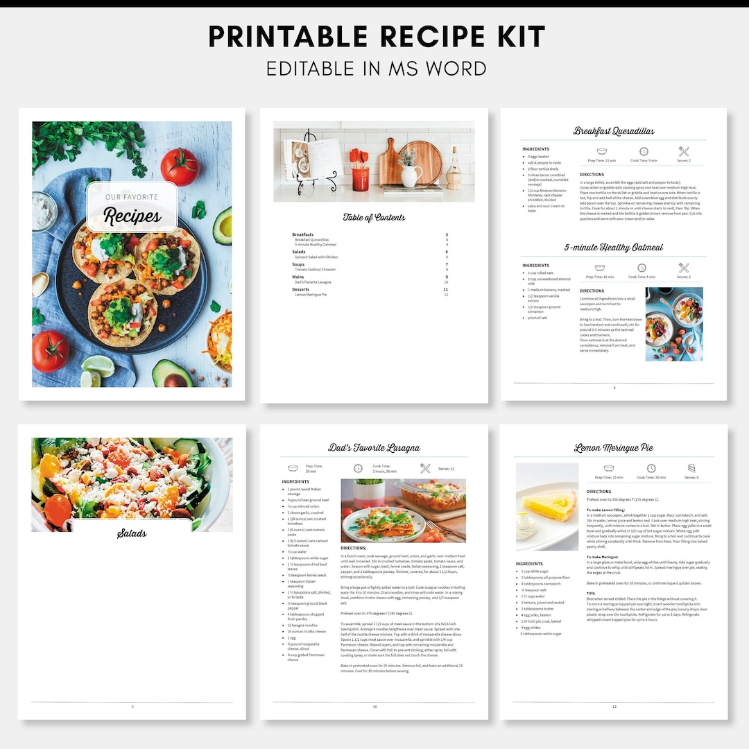 Recipe Book Template Editable Recipe Book in Word Recipe Cookbook ...