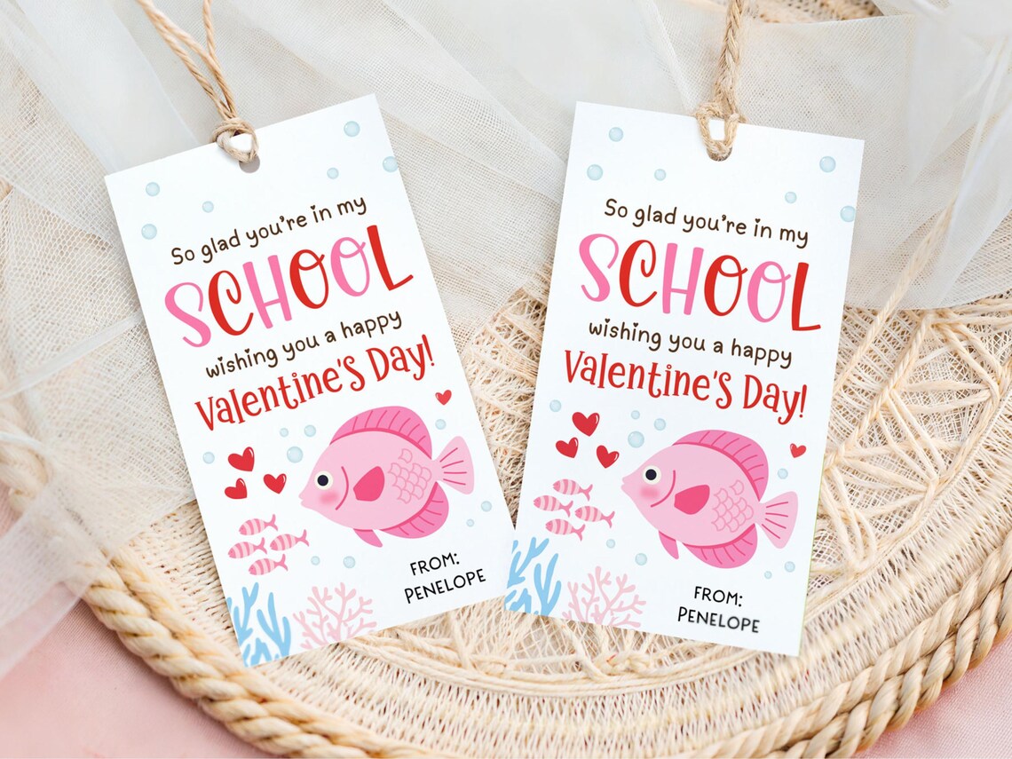So Glad You're in My School, Printable Fish Valentine's Day Tag, Kids ...