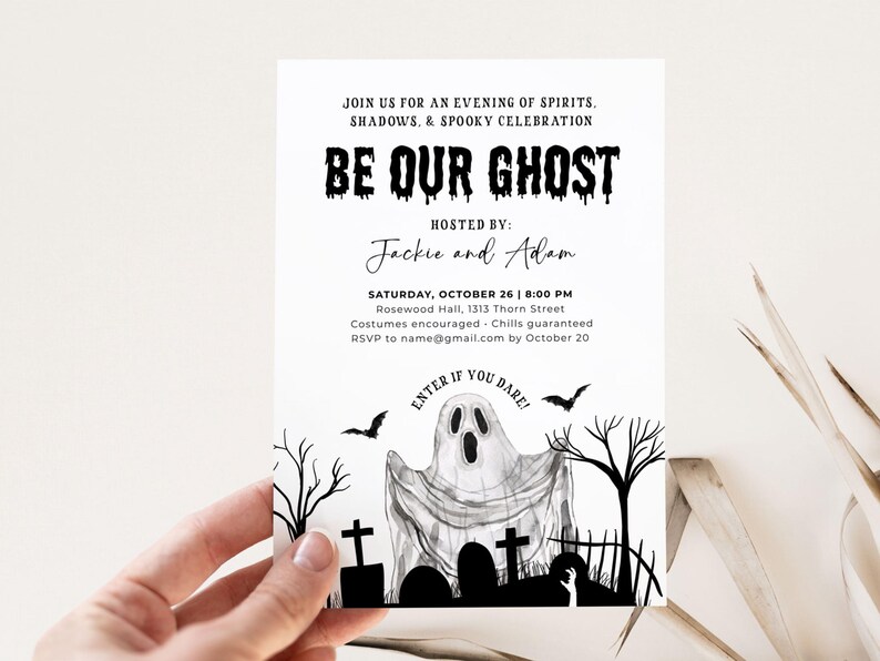 Be Our Ghost Halloween Party Invitation, Editable Halloween Invite ...