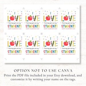 Printable School Valentine Tag, I Love Having You as My Student Card ...