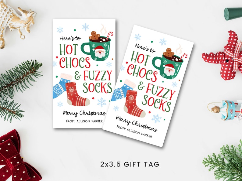 Hot Chocolate and Fuzzy Socks, Holiday Gift Tag, Printable Hot Chocs ...