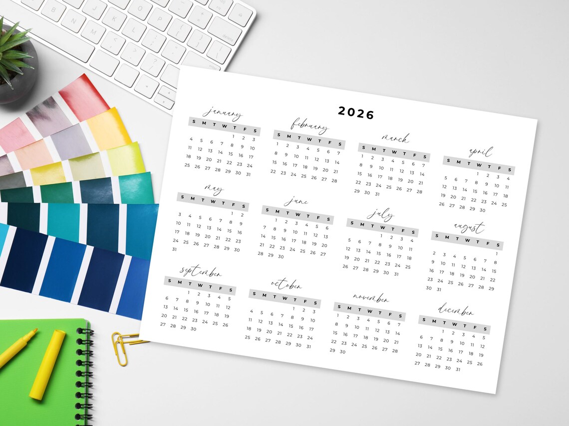 2026 Desk Calendar Printable, Letter Size, Simple Modern Planner ...