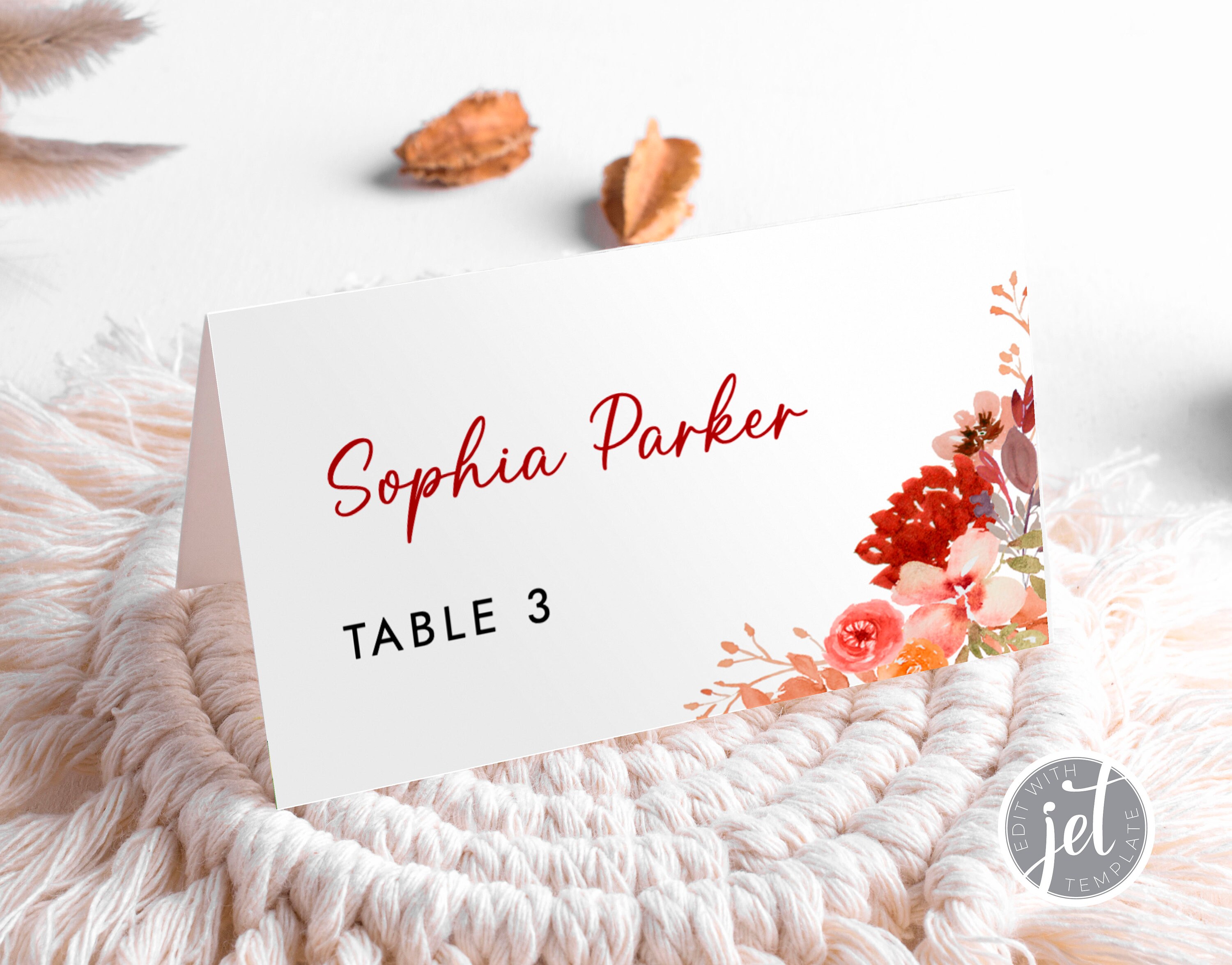 Editable Table Place Cards, Flat and Folded Name Cards, Printable ...