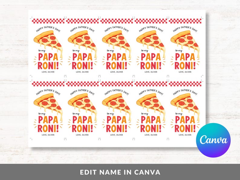 Paparoni Father's Day Card, Funny Pepperoni Pizza, Gift Tag for Dad ...