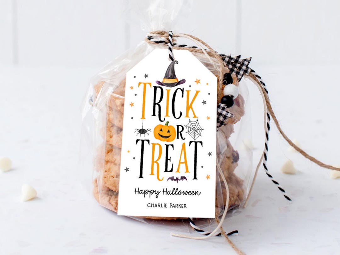 Trick or Treat Halloween Gift Tag, Kids Halloween Party Favor Bag Tag ...