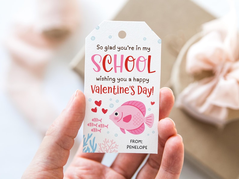 So Glad You're in My School, Printable Fish Valentine's Day Tag, Kids ...