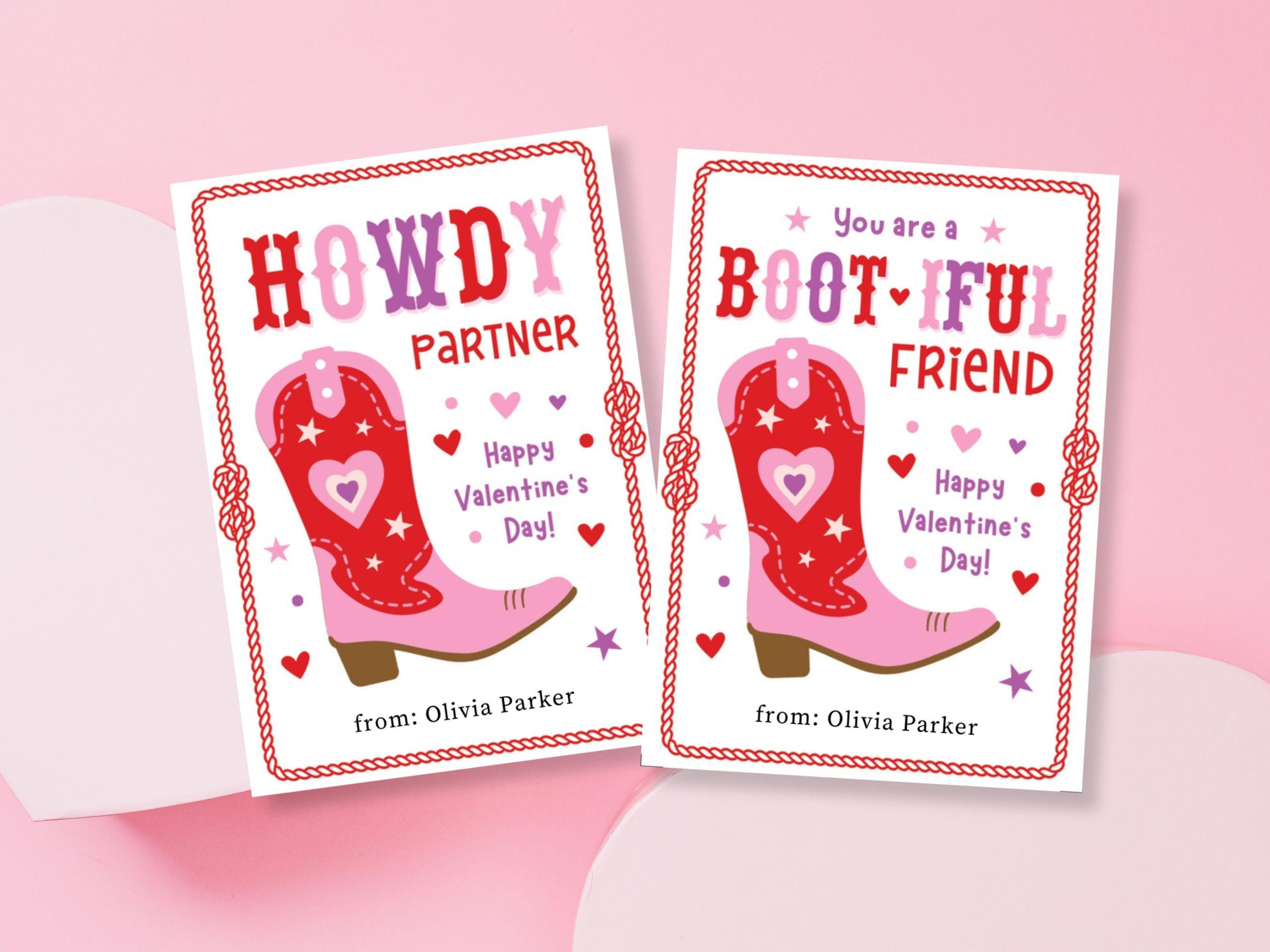 Western Classroom Valentine, Howdy Valentines Day Card, Cowboy Boots ...
