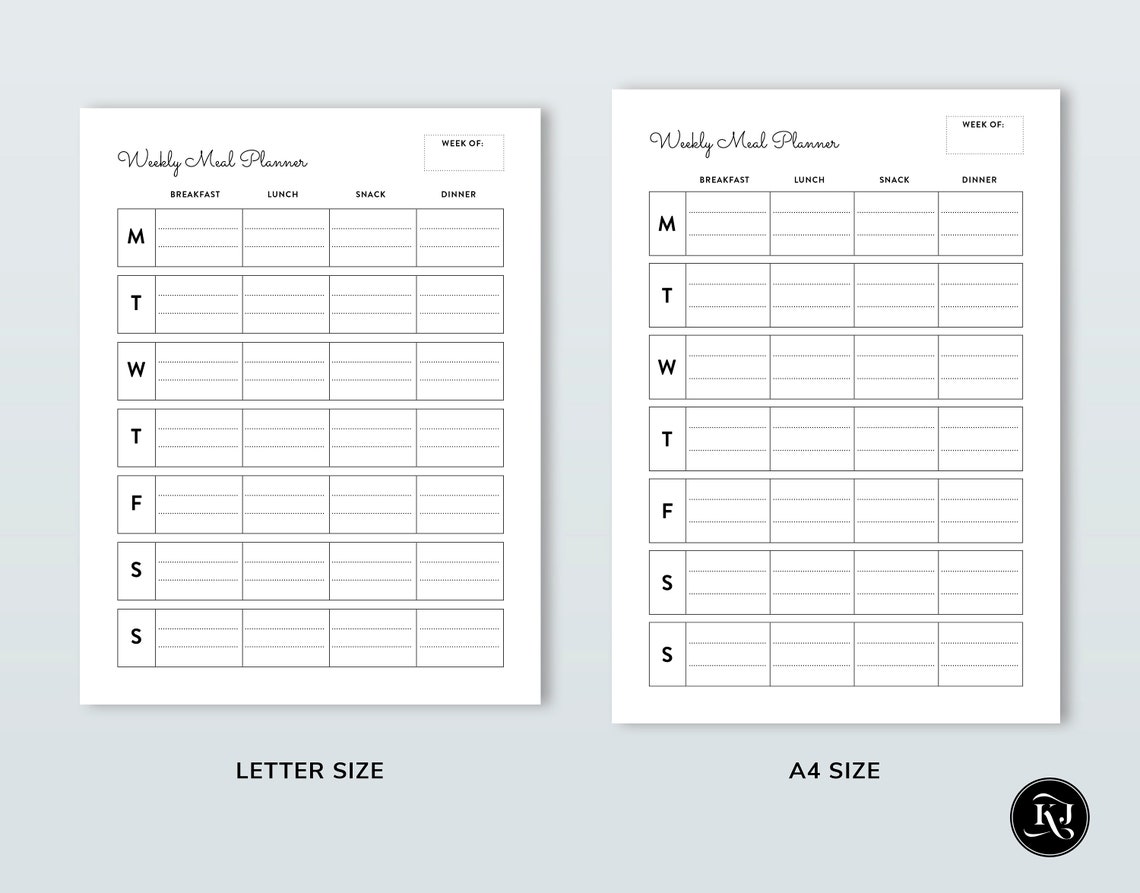Weekly Meal Planner Printable Page in US Letter and A4 Size, Simple ...
